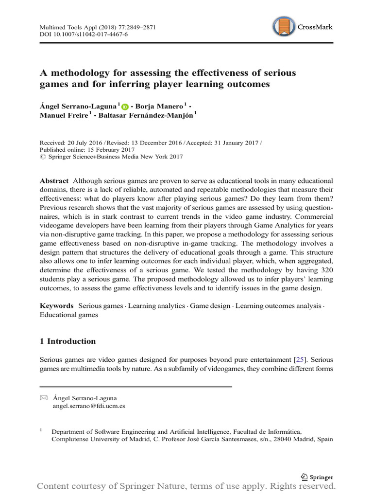 A Methodology For Assessing The Effectiveness of Serious Games | PDF ...