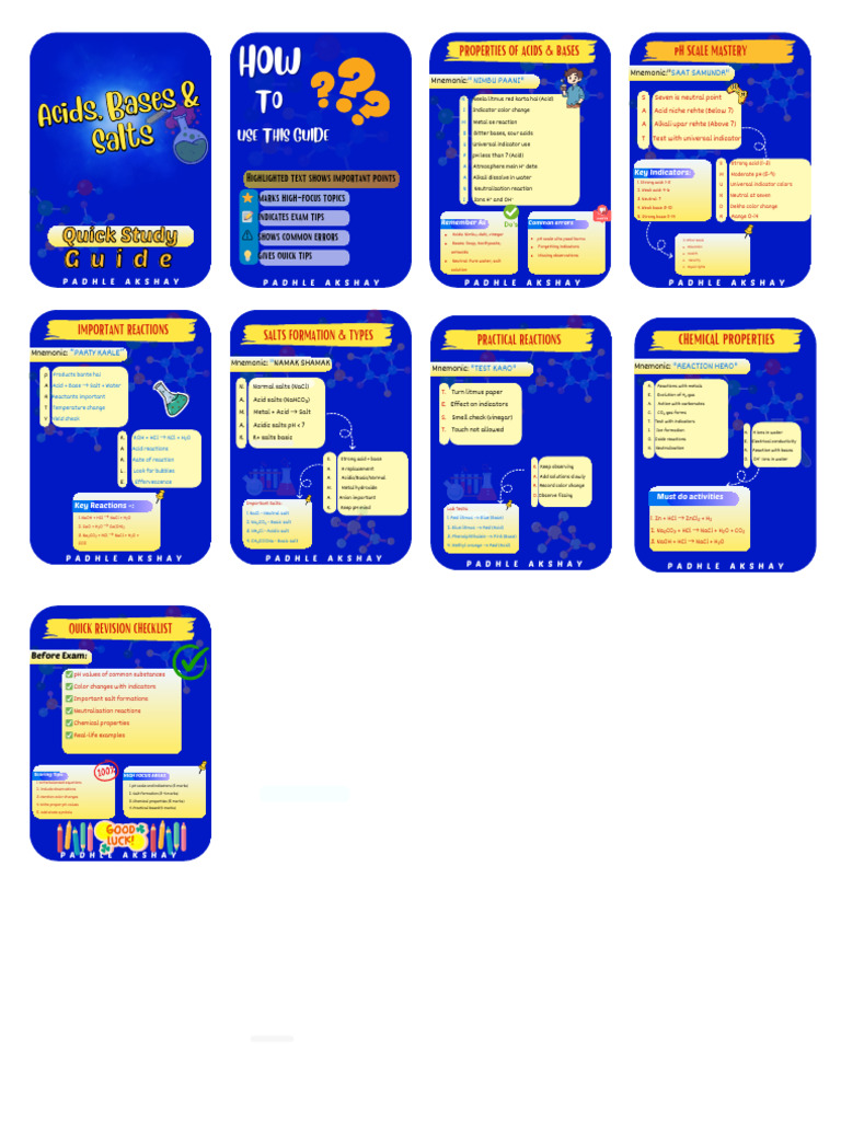 Acids Bases & Salts Flash Card | PDF | Acid | Ph