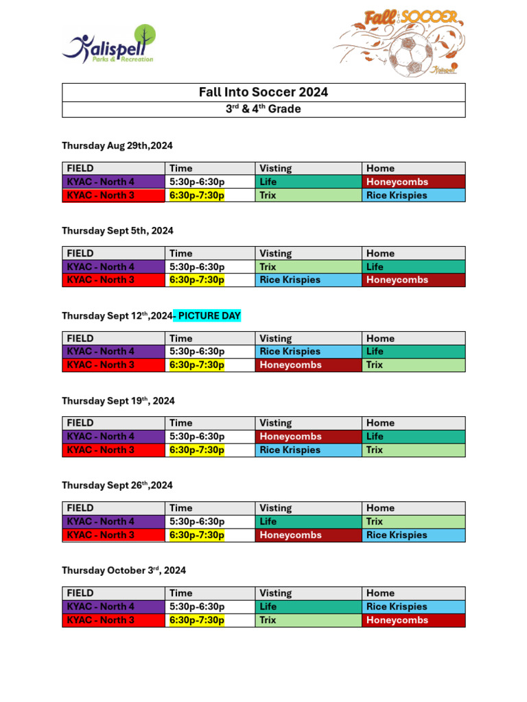 Fall Into Soccer 3rd & 4th Grade Schedule 2024 (2) | PDF
