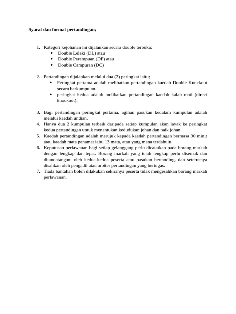 Syarat Dan Format Pertandingan | PDF
