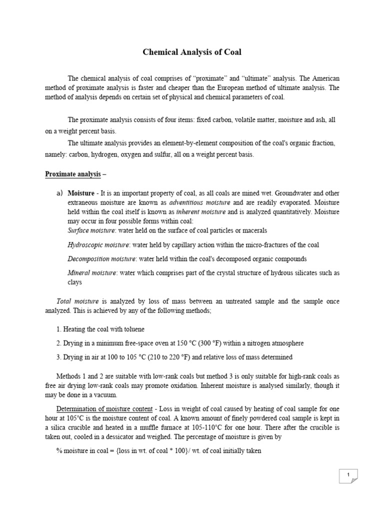 Chemical Analysis of Coal | PDF | Coal | Physical Sciences