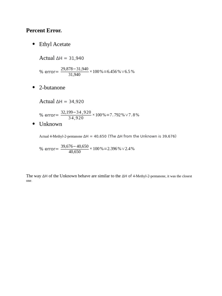 Percent Error Calculations for ΔH Values | PDF