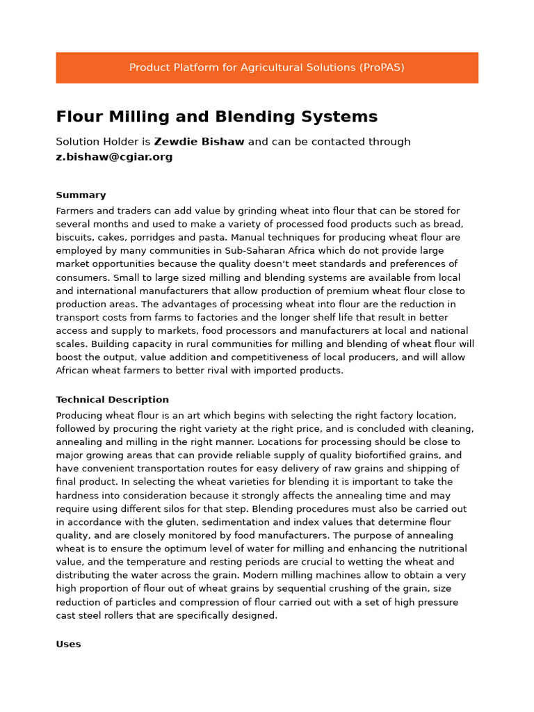 Product Profile Flour Milling and Blending Systems | PDF | Flour | Wheat