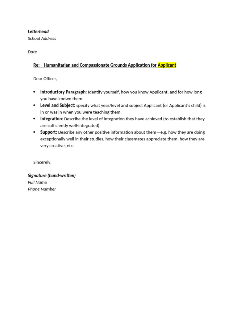 Humanitarian Grounds Application Letter | PDF