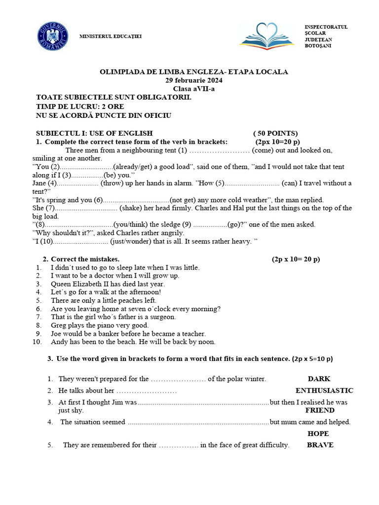 VII Engleza Subiect Etapa Locala | PDF
