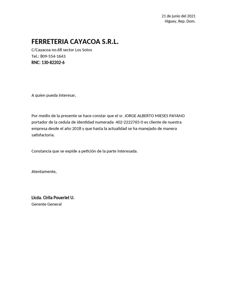 Carta A Cliente | PDF