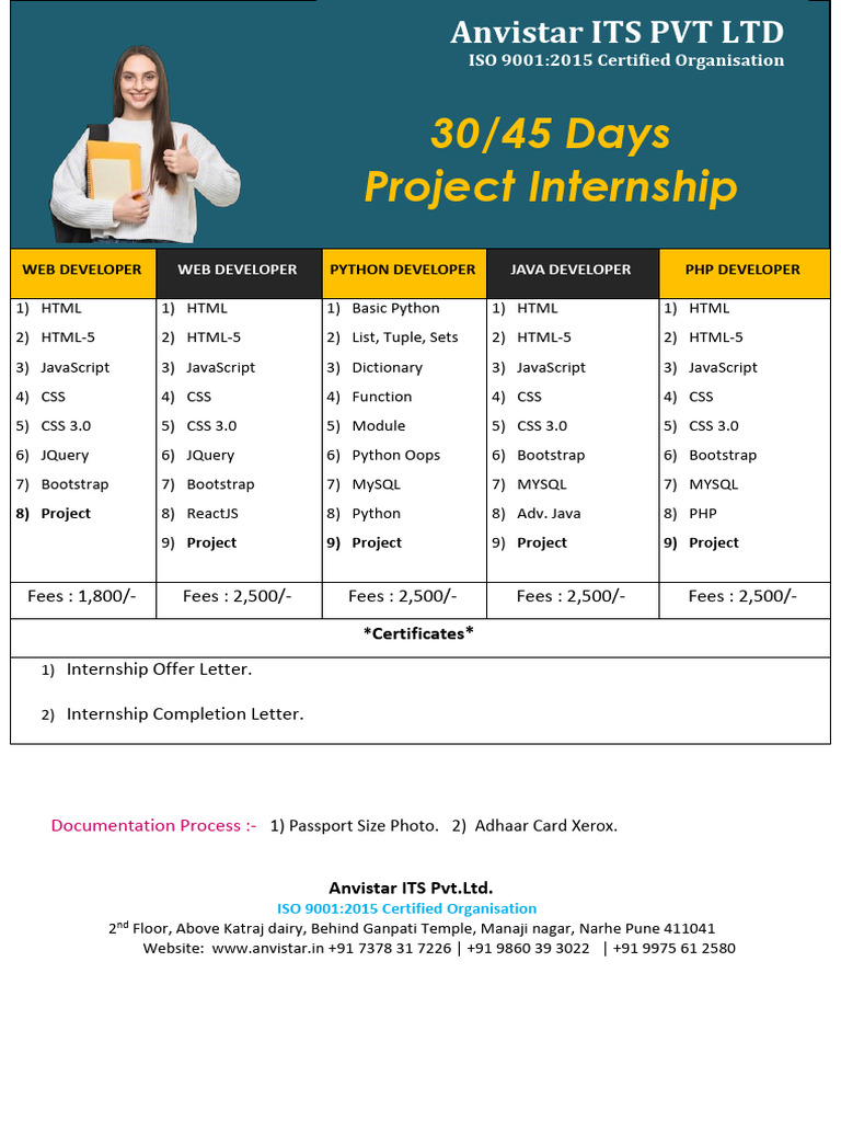 30-45 Days Project Internship Brochure | PDF | Bootstrap (Front End ...