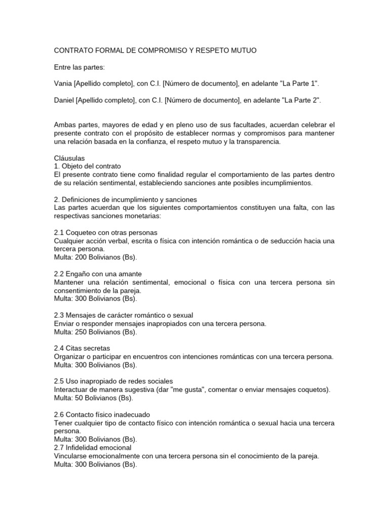Contrato Formal de Compromiso y Respeto Mutuo | PDF | Infidelidad