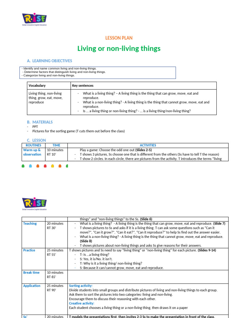 Living vs Non-Living Things Lesson Plan | PDF | Cognition | Learning