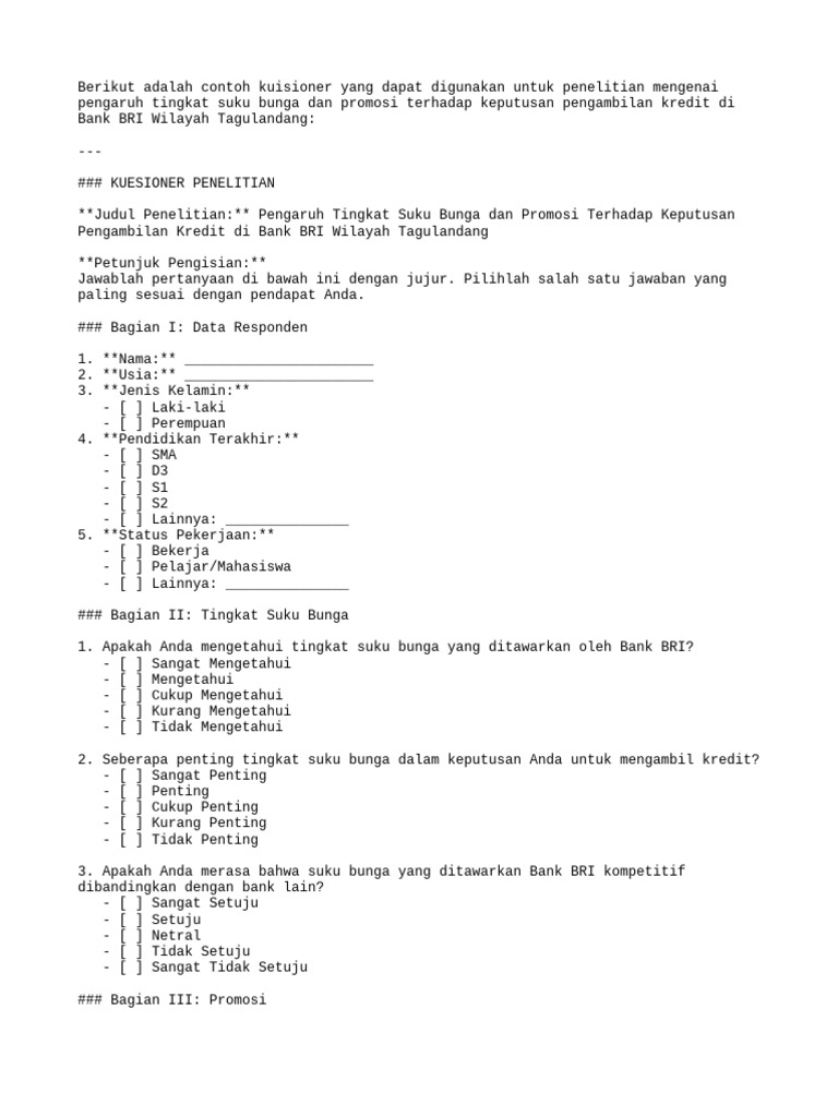 Contoh Kuisioner | PDF