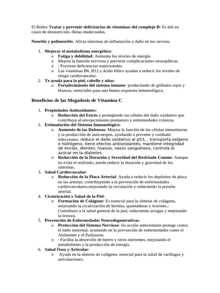 El Bedex Tratar y Prevenir Deficiencias de Vitaminas Del Complejo B | PDF | Inflamación ...