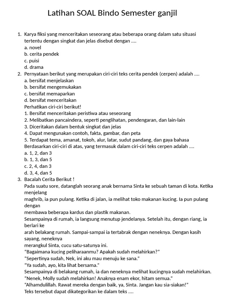 Latihan SOAL Bindo Semester Ganjil | PDF