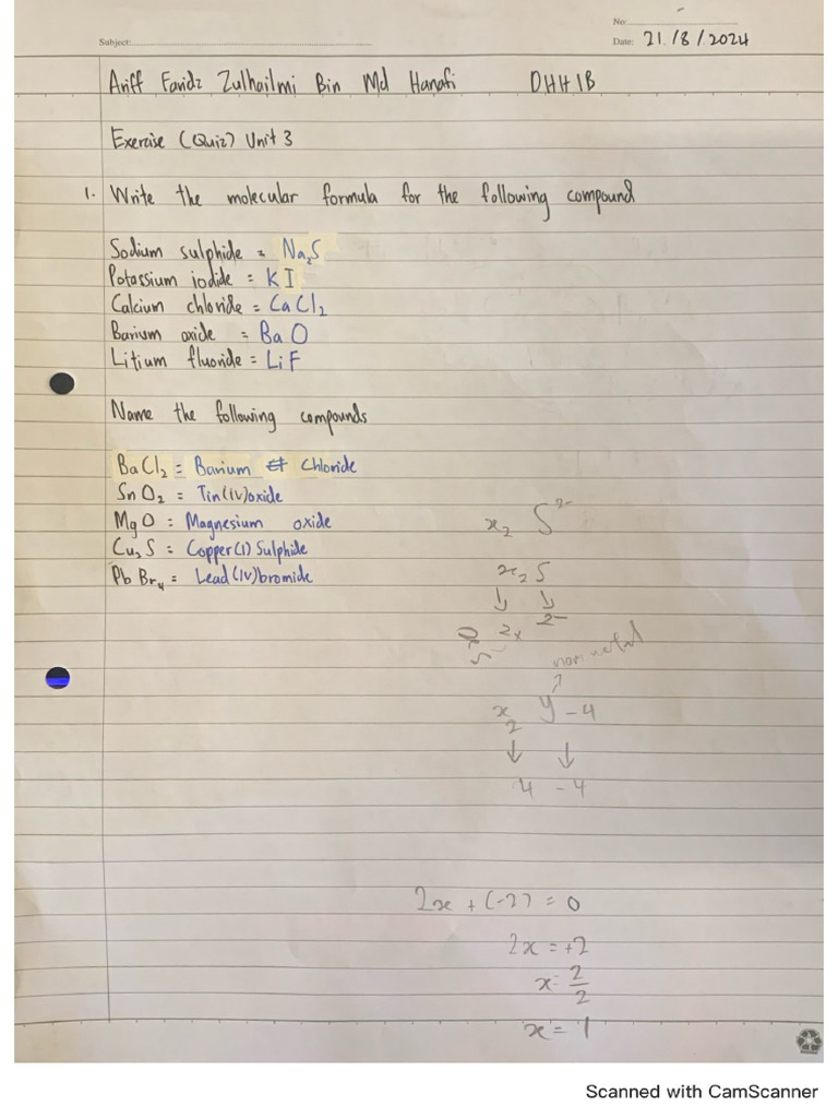 chemistry pop quiz | PDF