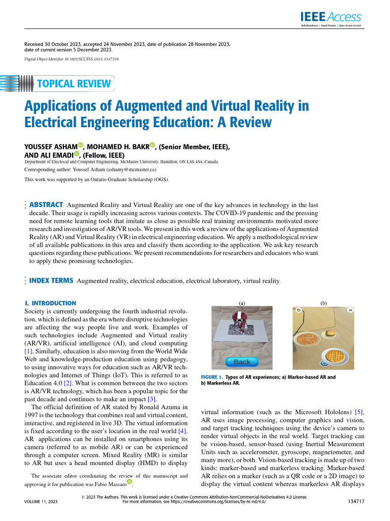 Applications of Augmented and Virtual Reality in Electrical Engineering Education a Review | PDF ...