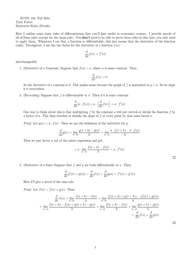 Derivative Rules for Economics | PDF | Derivative | Analysis