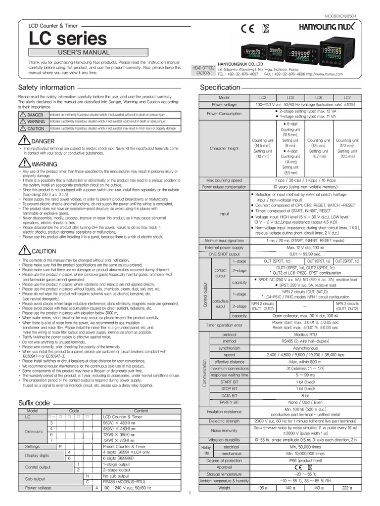 Manual LC Series Contador Timer Hanyoung | PDF