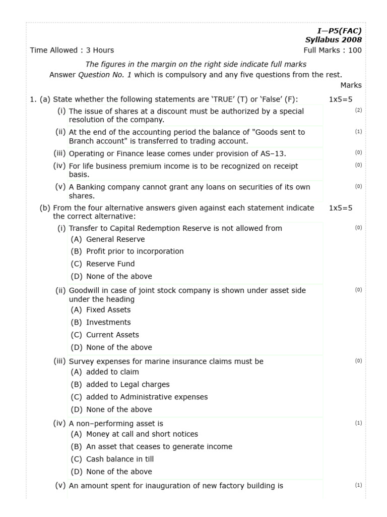 CWA ICWA Inter - Group I - Financial Accounting - June 2011 | PDF ...