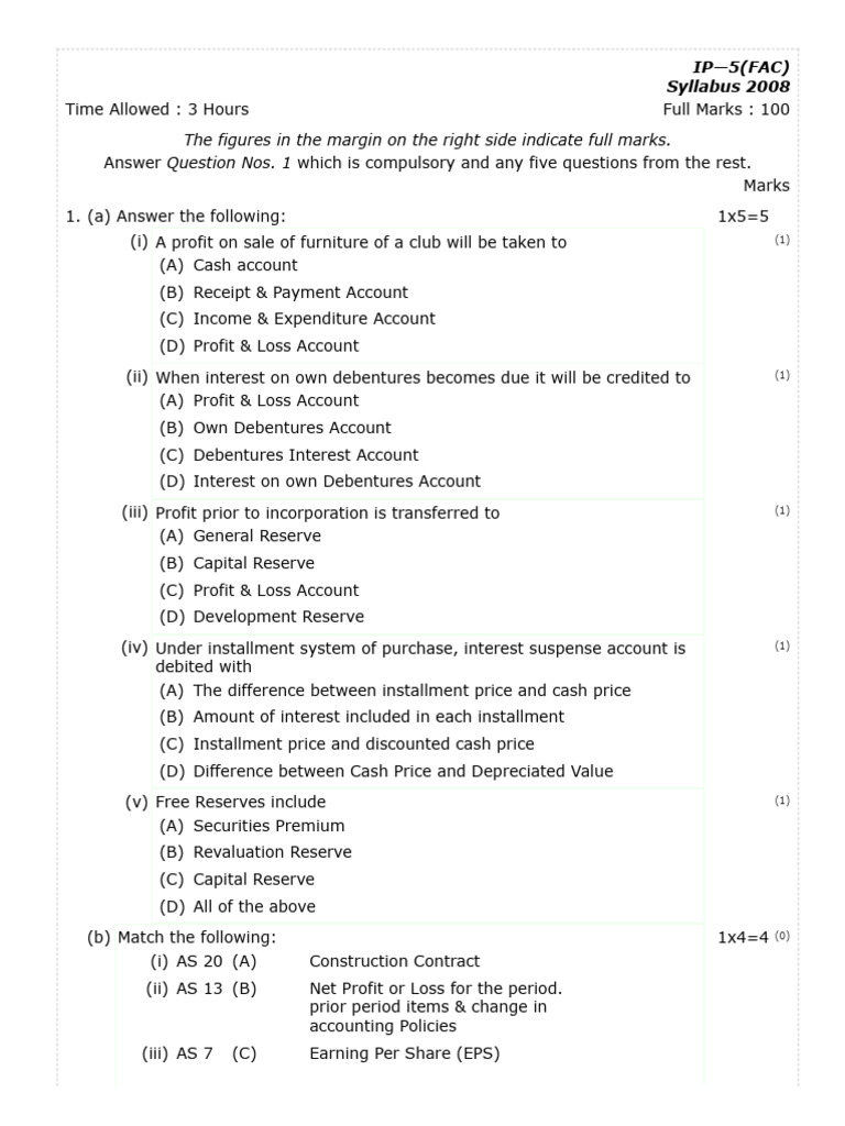 CWA ICWA Inter - Group I - Financial Accounting - June 2010 | PDF ...