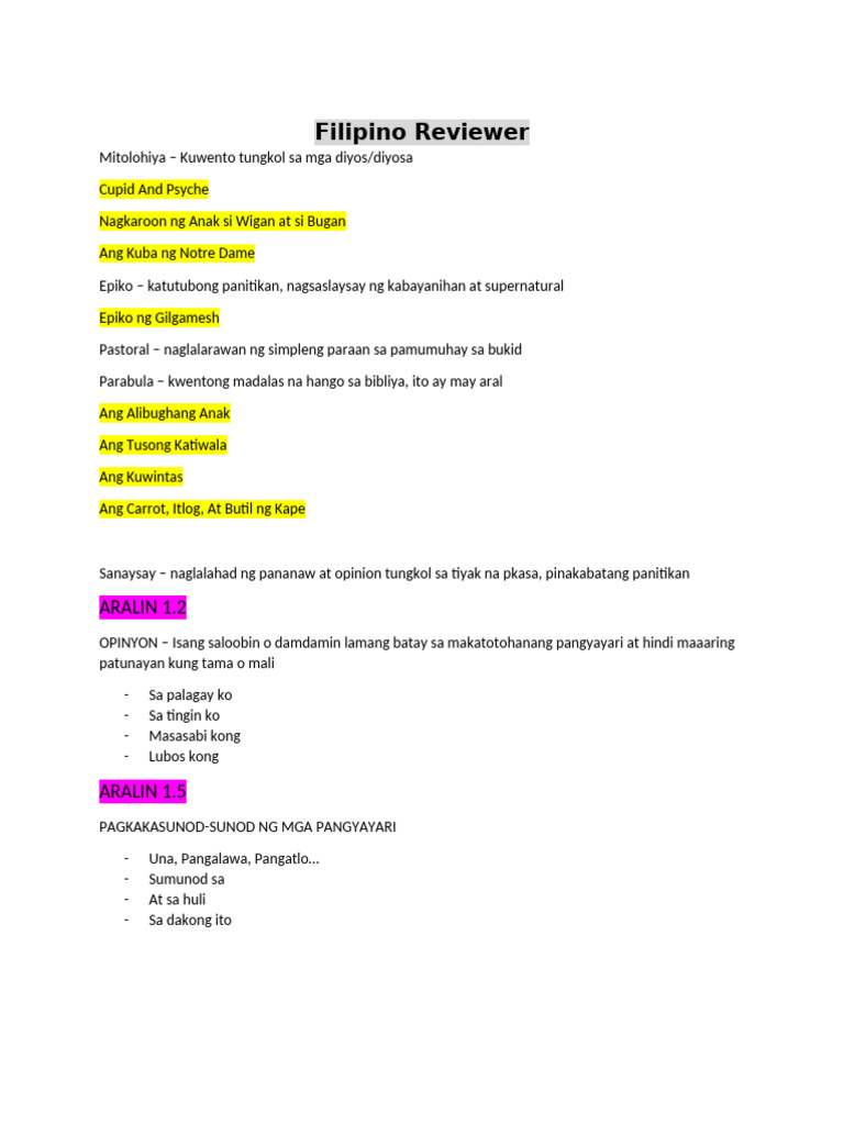 Filipino Reviewer | PDF