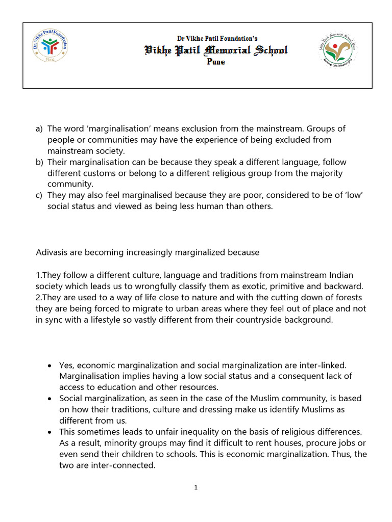 VIII - Div A_SST_Notes- STD 8 Understanding Marginalisation 24-25 (1 ...