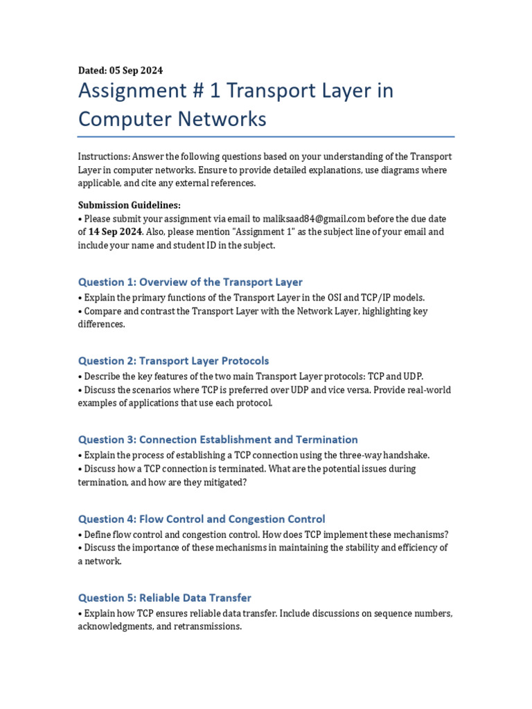 Transport - Layer - Assignment 1 | PDF
