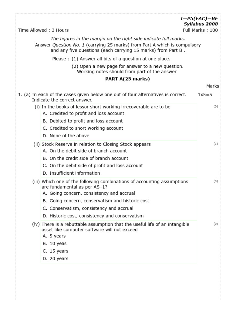 CWA ICWA Inter - Group I - Financial Accounting - December 2009 | PDF ...