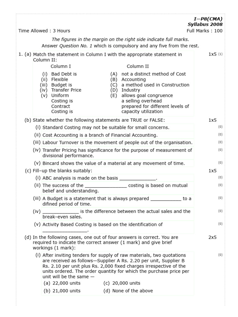 CWA ICWA Inter - Group II - Cost and Management Accounting - June2012 ...