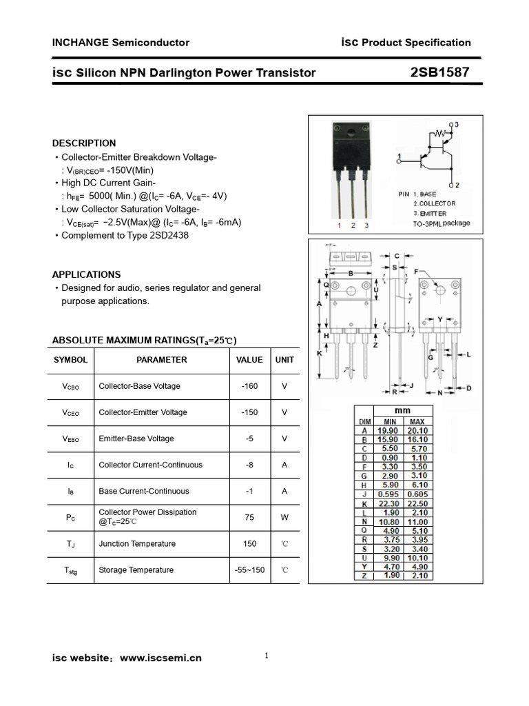 2SB1587 - fp1016 | PDF | Bipolar Junction Transistor | Electrical ...
