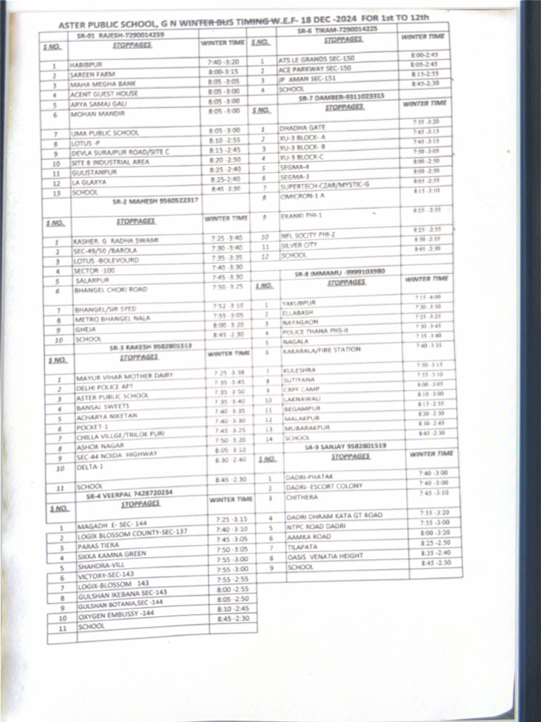 Senior Route Timing From 18 December 2024 | PDF