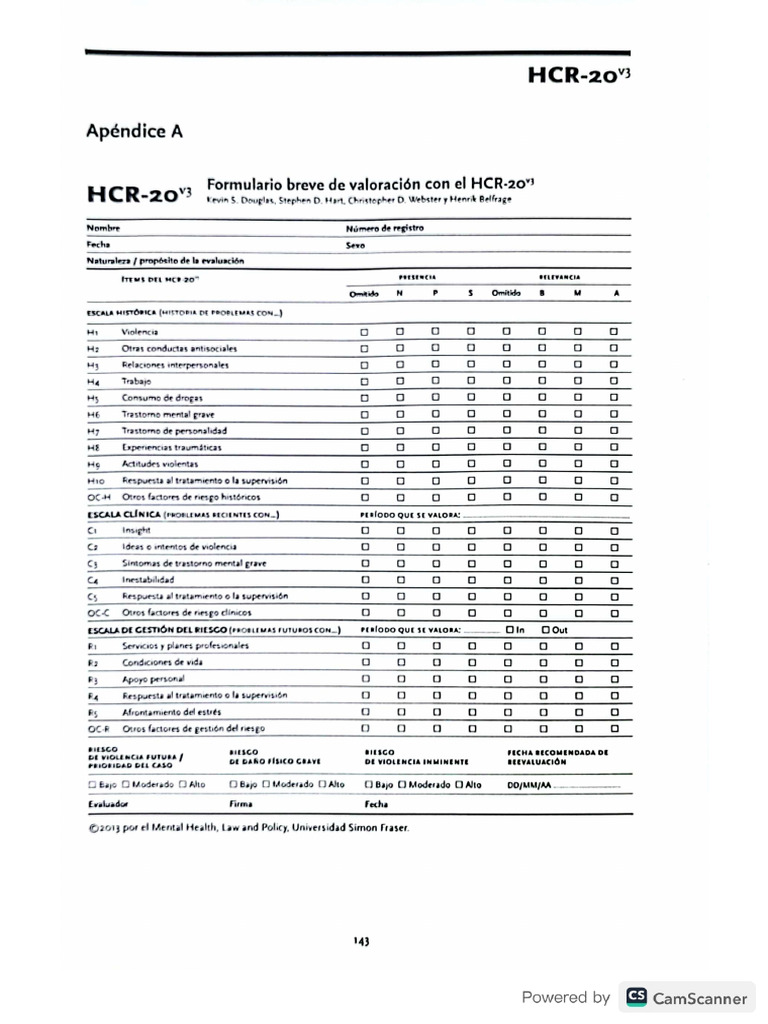 Formulario Breve y Extenso - Valoración - HCR - 20 | PDF