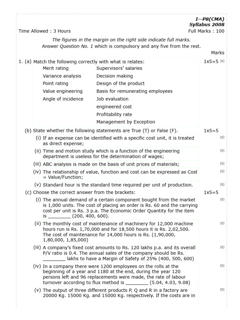CWA ICWA Inter Group II - Cost and Management Accounting - June 2009 ...