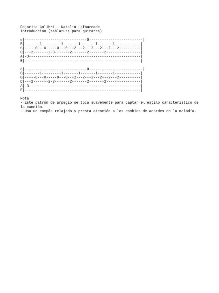 Pajarito Colibri Intro Tablatura | PDF