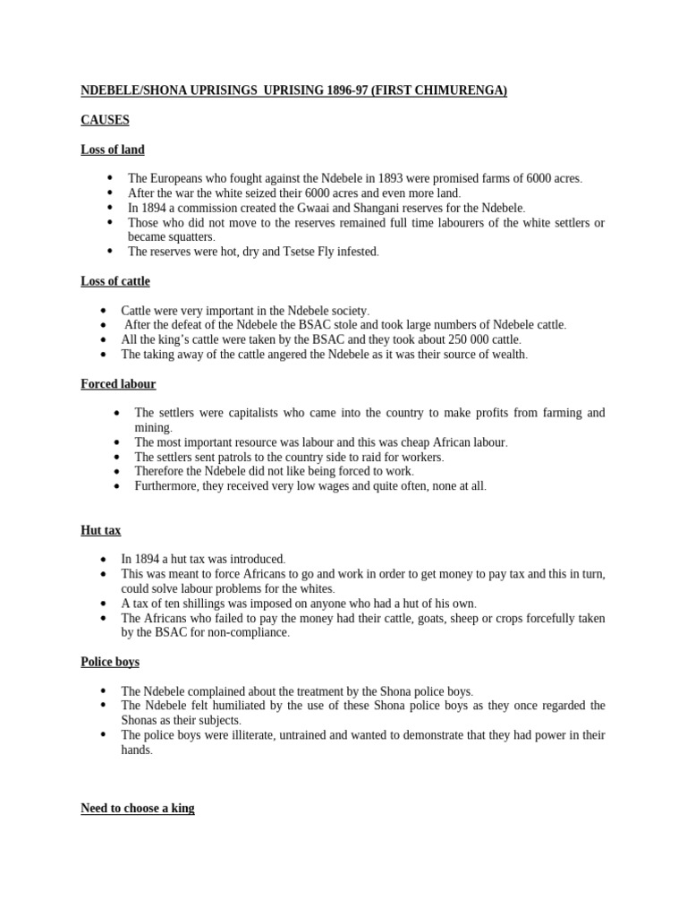 First Chimurenga | PDF | Zimbabwe