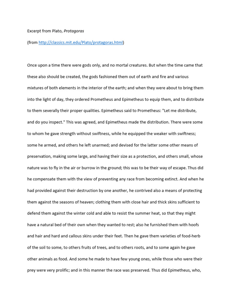 2 Plato - Protagoras (Excerpt) | PDF | Prometheus