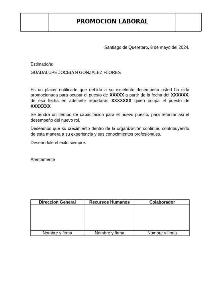 Carta de Promoción Laboral | PDF