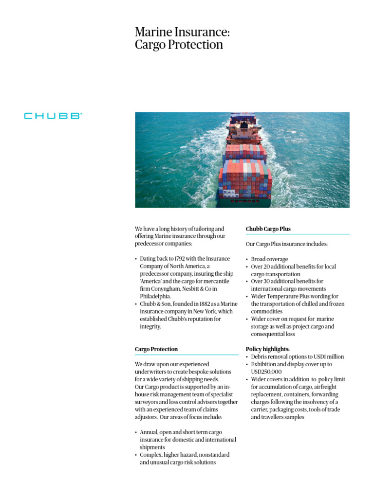 Chubb Marine Insurance Cargo Protection Factsheet | PDF | Insurance | Cargo
