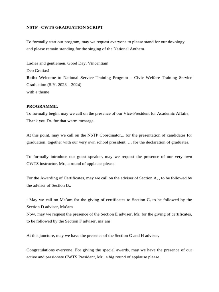NSTP - CWTS Graduation Script | PDF