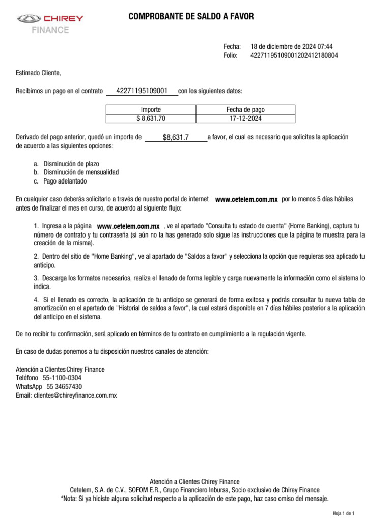 Comprobante de Saldo A Favor | PDF