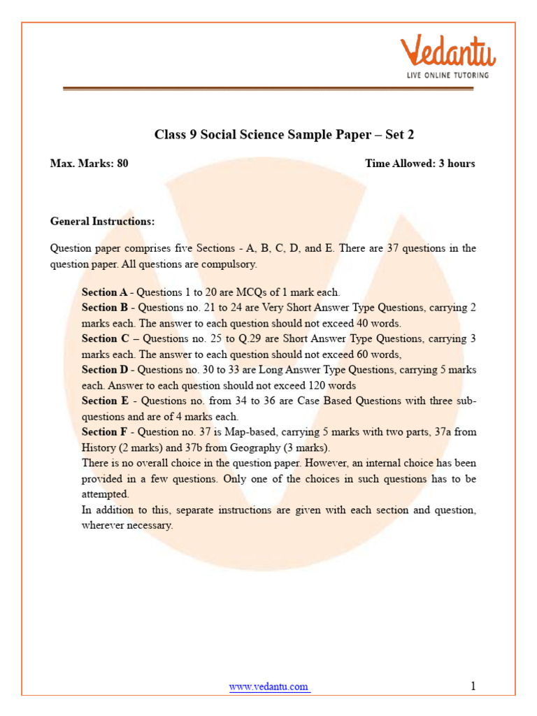 Class 9 Social Science Sample Paper (Set 2) - FREE PDF Download | PDF | Poverty | Poverty ...
