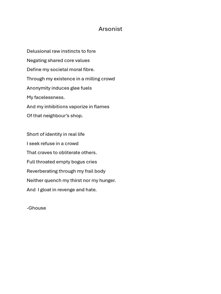 The Mind of an Arsonist: A Poetic Exploration | PDF
