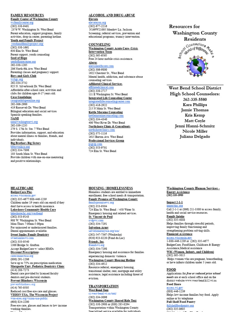 High School Resource Brochure - Counselors | PDF | Glasses | Wic