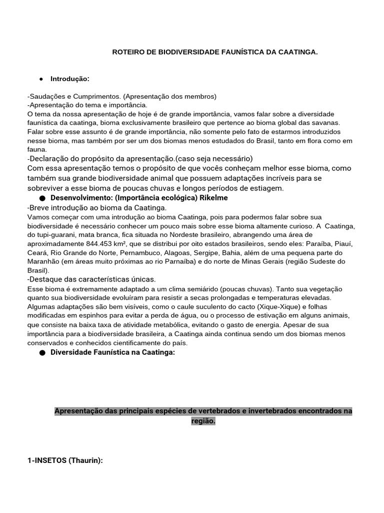 Roteiro de Apresentação Fáuna Da Caatinga NEZOO.2024. | PDF | Puma ...