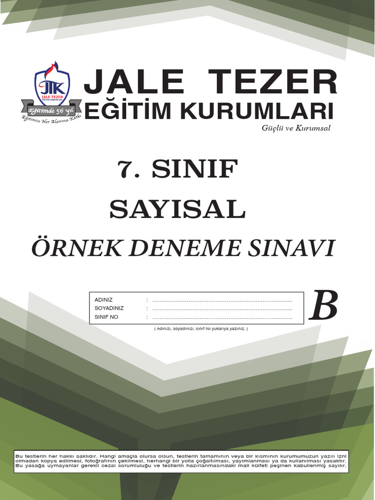 7 Sinif Ornek Deneme Sinavi Kitapcigi Sayisal | PDF