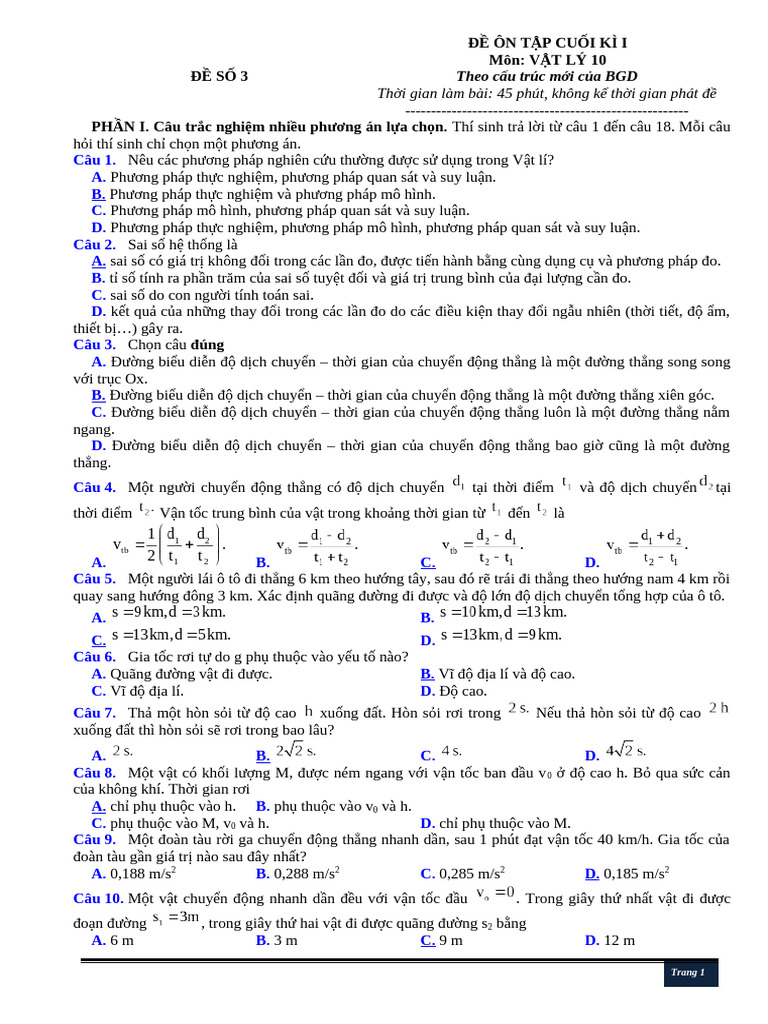 Đề 3 - ck1 - vl10 - cấu Trúc Mới - Vatly To | PDF