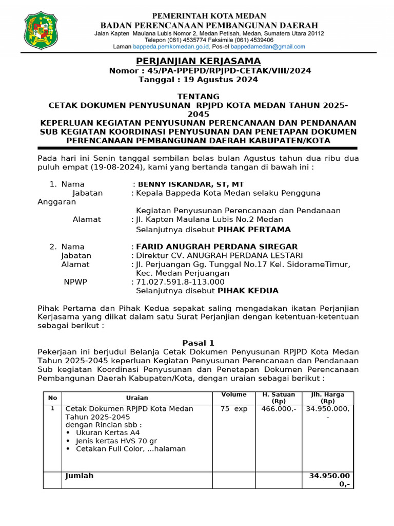 KONTRAK PENGGANDAAN PENYUSunan RPJPD) | PDF