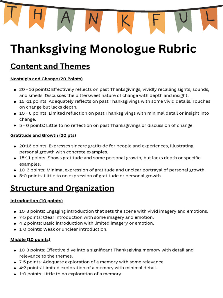 Thanksgiving Monologue Rubric | PDF