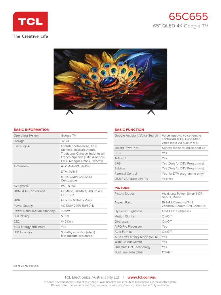 65C655 Product Specifications | PDF | Hdmi | Codec