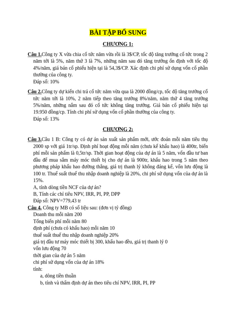 BÀI TẬP BỔ SUNG | PDF