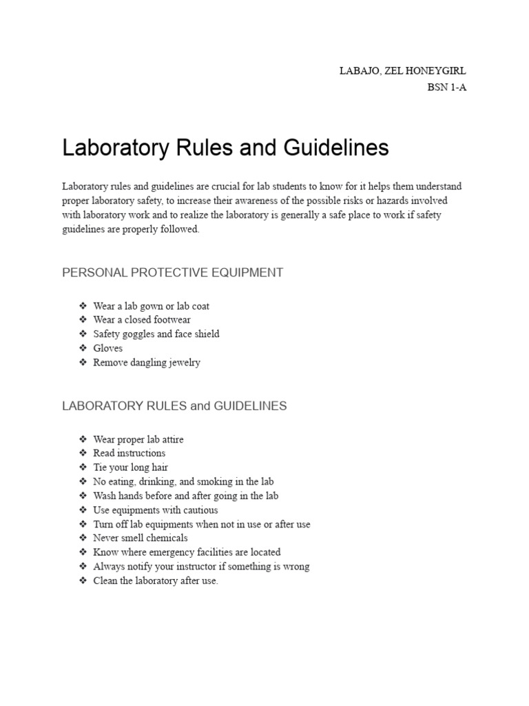 Laboratory Rules and Guidelines | PDF | Laboratories | Chemical Substances