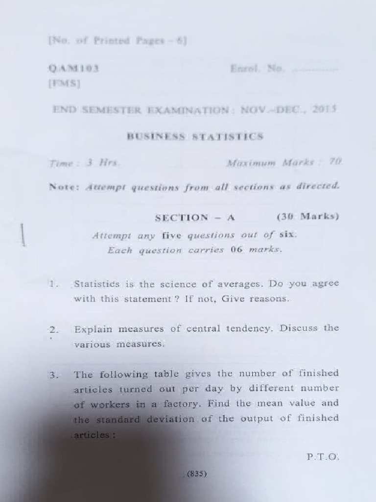 Business Stats Last Year Paper 2 | PDF | Statistical Analysis ...